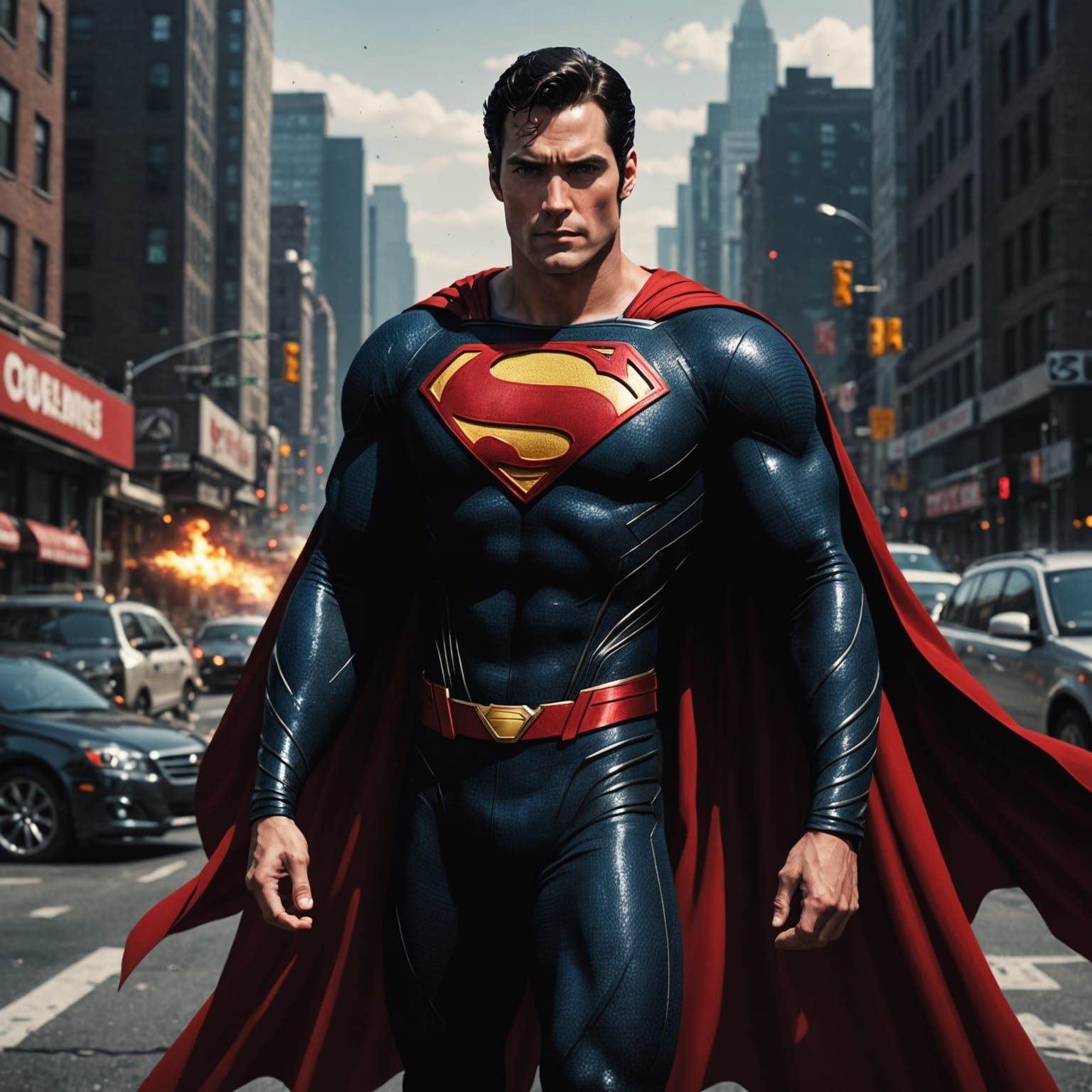 Superman - Heroic Black and Red Superman in Iconic Suit