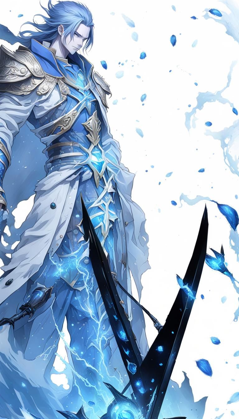 This charecter asceded and outputting magic power with a blue godly hue ...