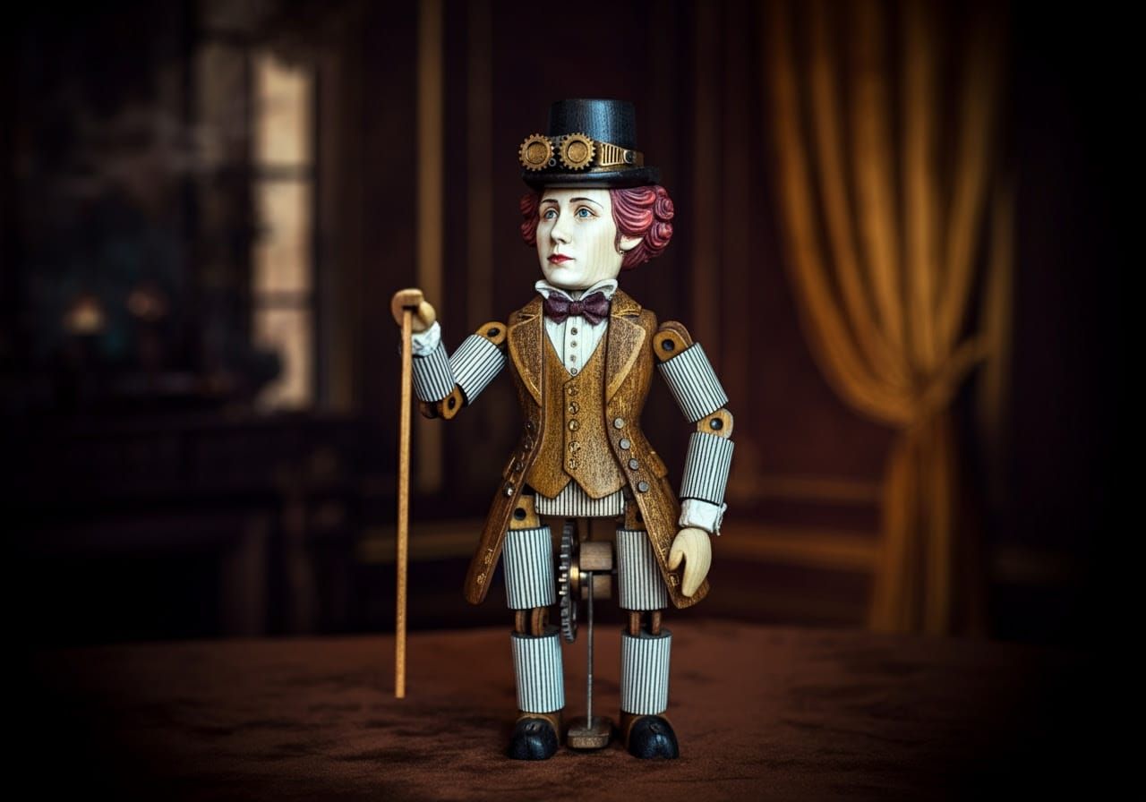 Figurative Wooden Crank-Driven Automata