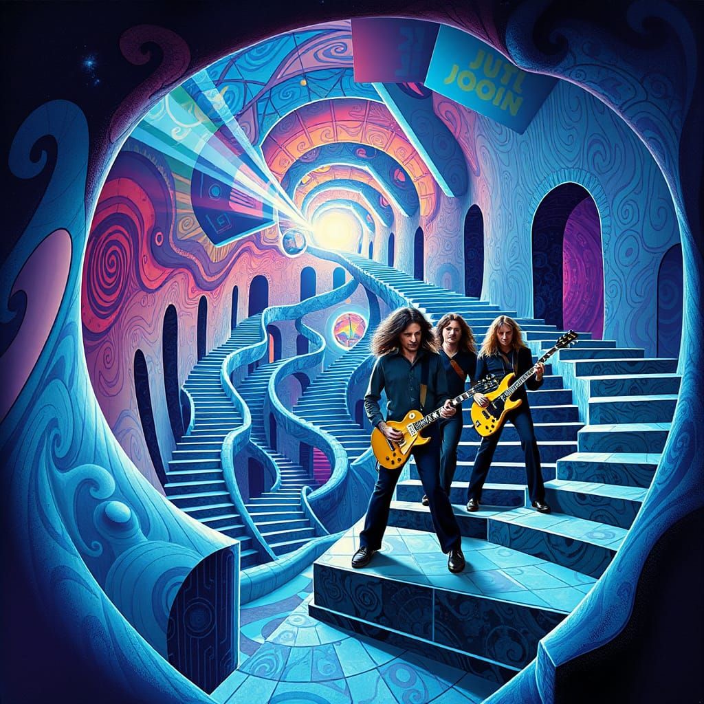 Psychedelic Led Zeppelin in Escher-Inspired Landsc... - AI Art