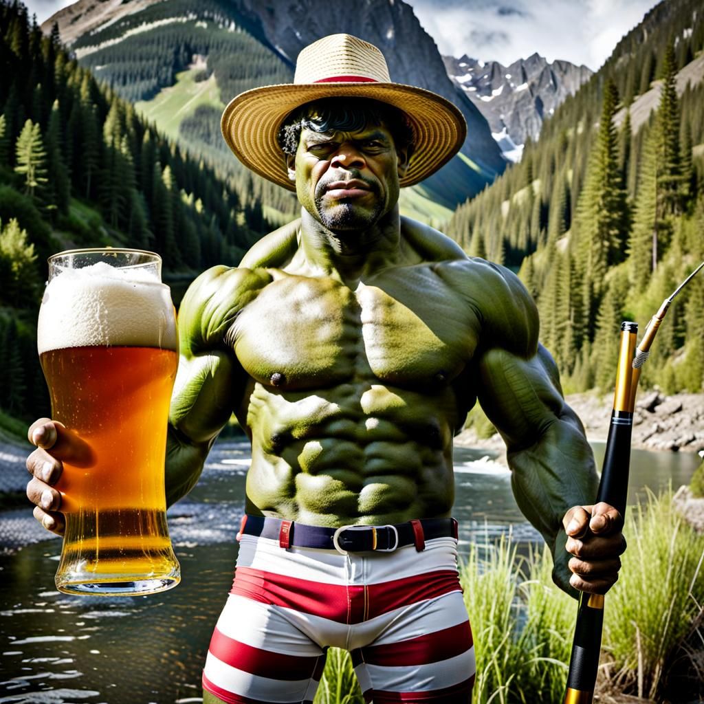 Incredible Hulk Spear Fishing with a Beer - AI Generated Artwork ...