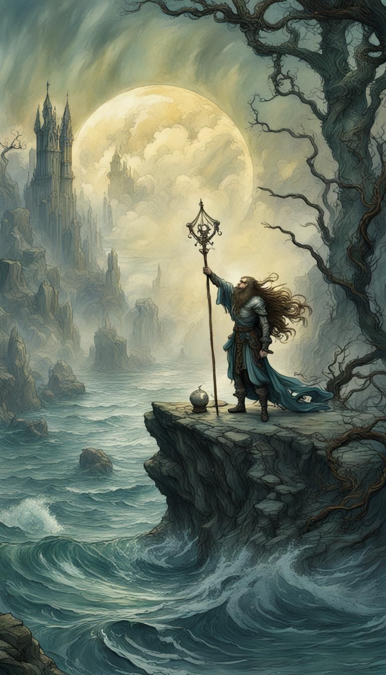 Style of Arthur Rackham, Prospero summoning Ariel - AI Generated ...