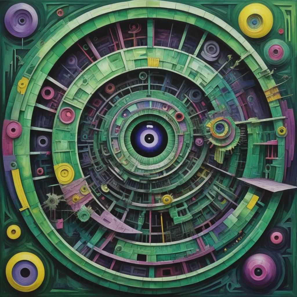 Surrealist death spiral Max Ernst Kandinsky monochromatic green and ...