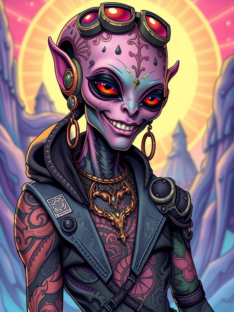 Ethereal Alien Warrior in Psychedelic Splendor - AI Art