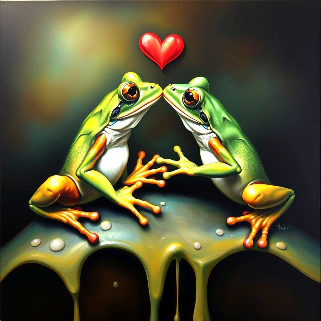 2 frogs inlove with each other - Surreal Frogs in Lovers' Em...