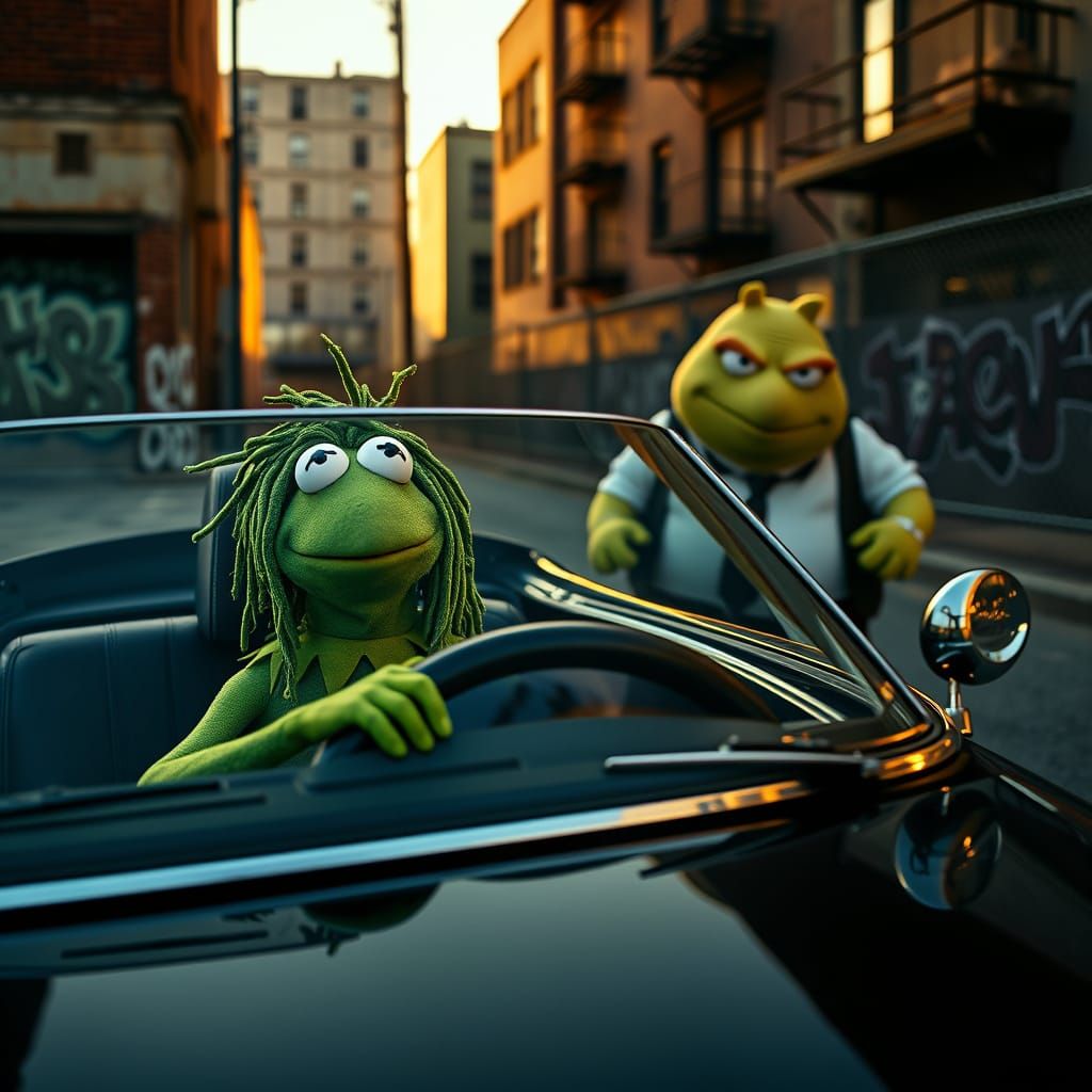 Kermit the Frog in a Gritty Urban Confrontation - AI Art