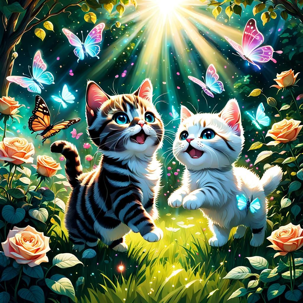kittens chasing butterflies in a garden - AI Generated Artwork ...