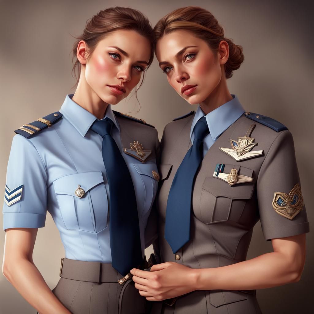 two women, military uniforms - AI Generated Artwork - NightCafe Creator
