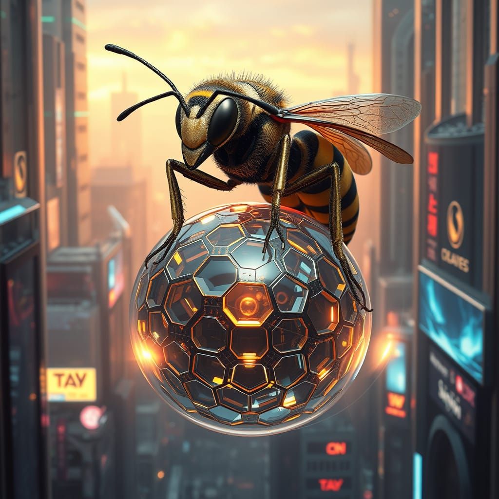 Epic Futuristic Female Wasp in Matrix Sphere - AI Art