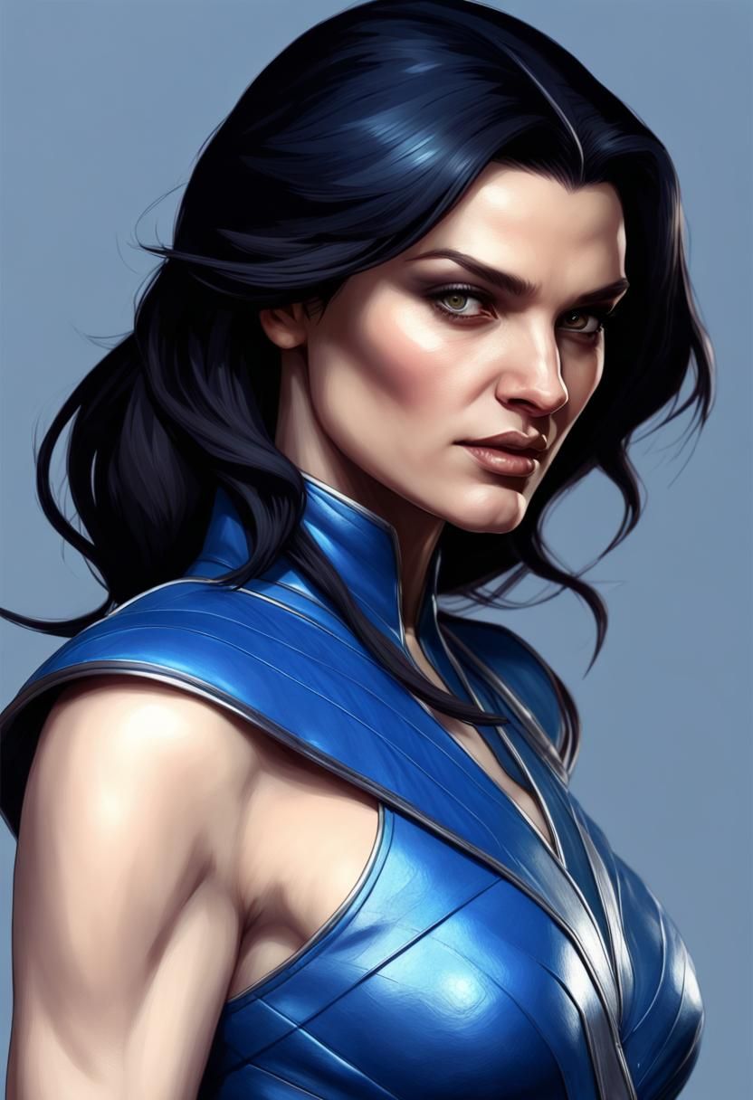 Rachel Weisz as Kitana, Mortal Kombat in a blue leather outfit, 8k ...