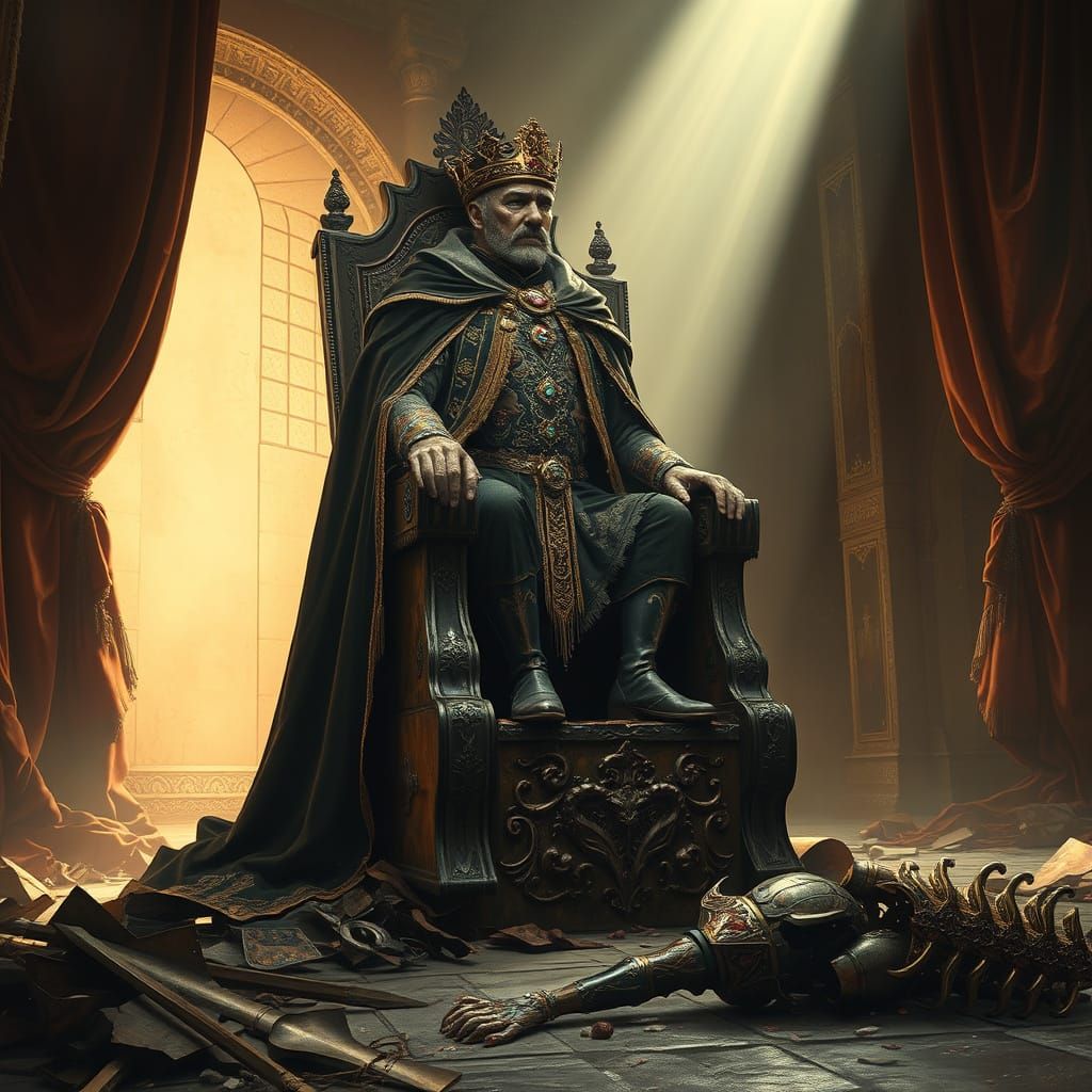Regal Monarch Surrounded by Shattered Remnants of ... - AI Art