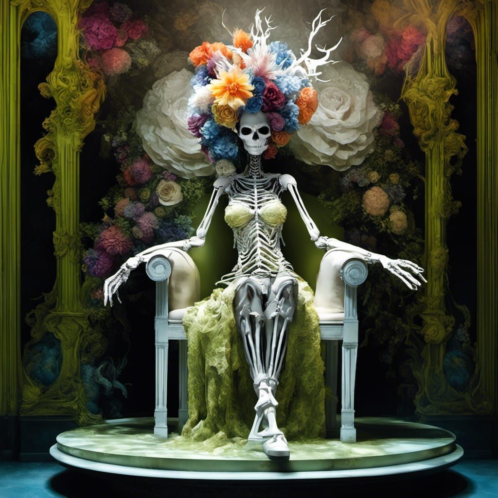 double exposure skeleton queen Humanoid portrait :: biomechanical ...