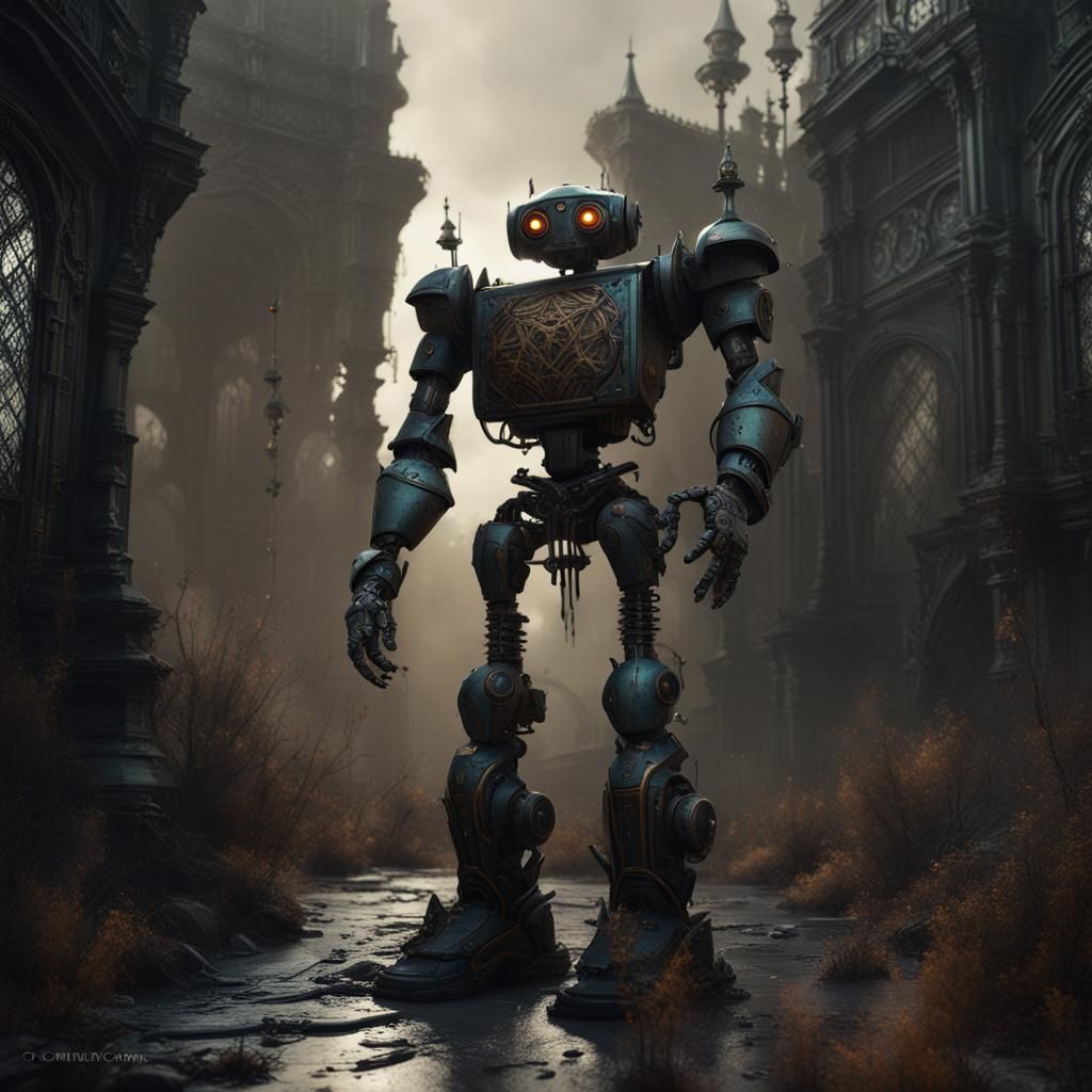 gothic robot, in the style of dave mckean - AI Generated Artwork ...