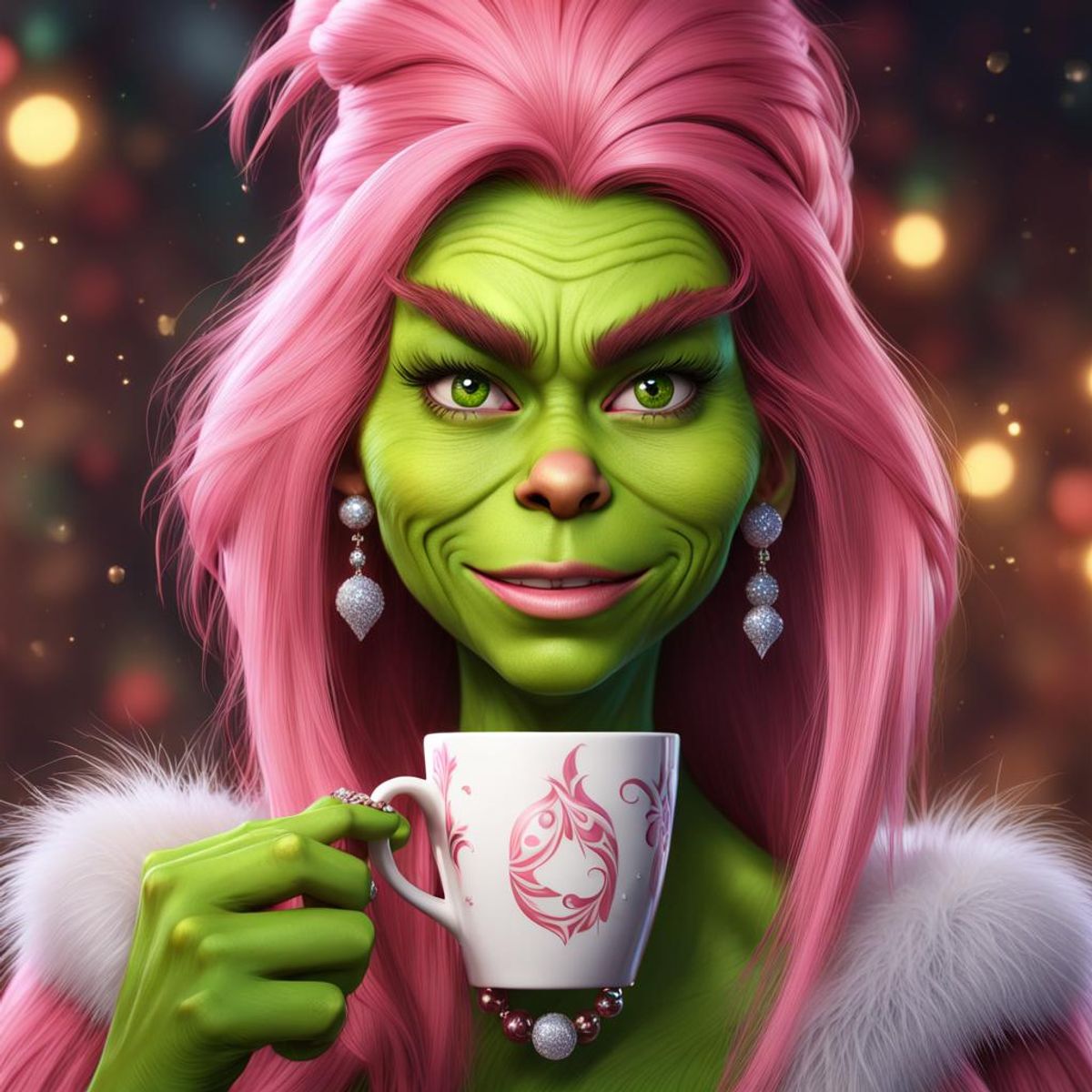 Girl Grinch, the grinch, girl, female, pretty, pink, Christmas, coffee ...