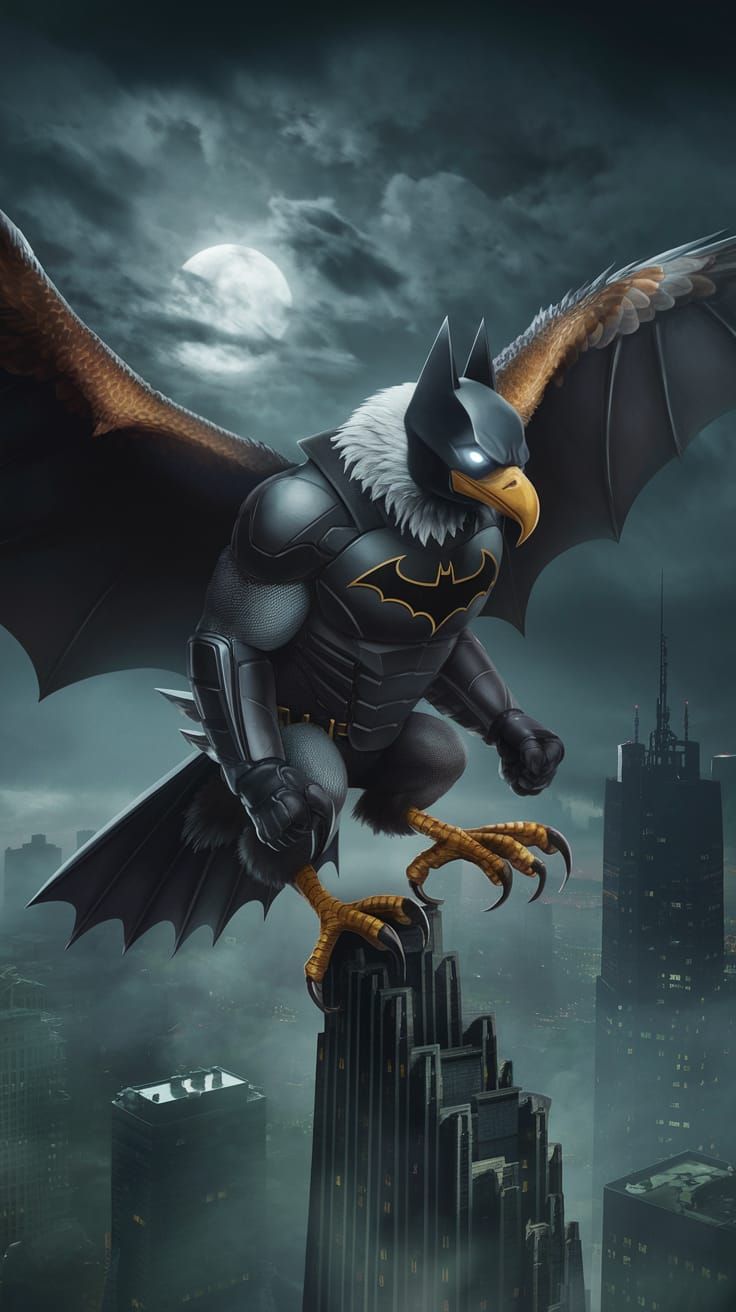Cyberpunk-Style Hybrid Eagle-Bat Creature Takes Fl... - AI Art