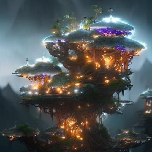 Clockpunk Crystal Village - AI Generated Artwork - NightCafe Creator