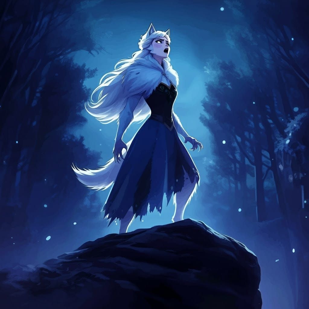 Princess Anna as a werewolf howling at the full moon.