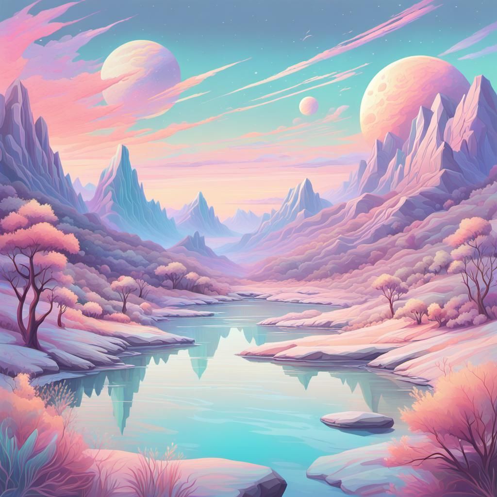 Scenes bathed in soft pastel hues, creating tranquil landscapes or ...