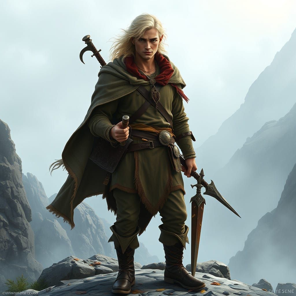 Tall, Handsome Half-Elven Hero in Earth-Toned Atti... - AI Art