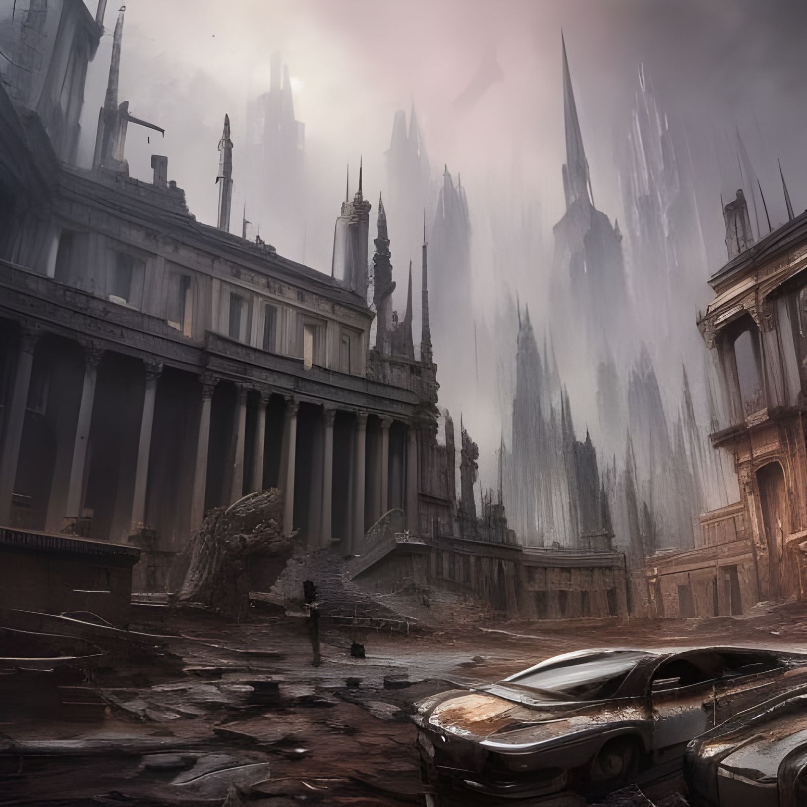 crumbling ruins of once majestic buildings, a haunting reminder of a ...