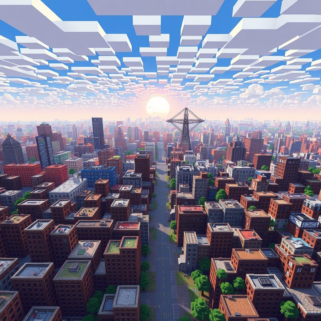 : A sprawling minecraft cityscape constructed entirely of minecraft ...