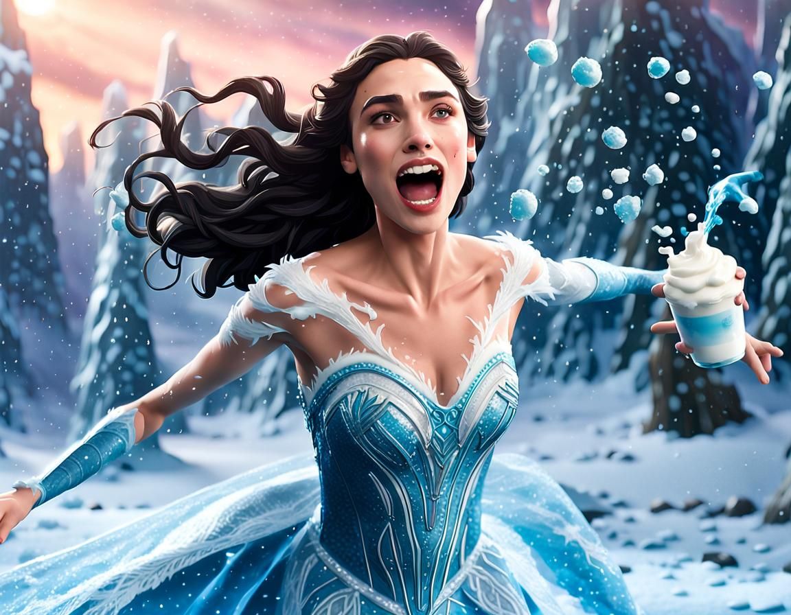 Gal Gadot as Elsa from Frozen, shown twirling around, dancing - AI ...