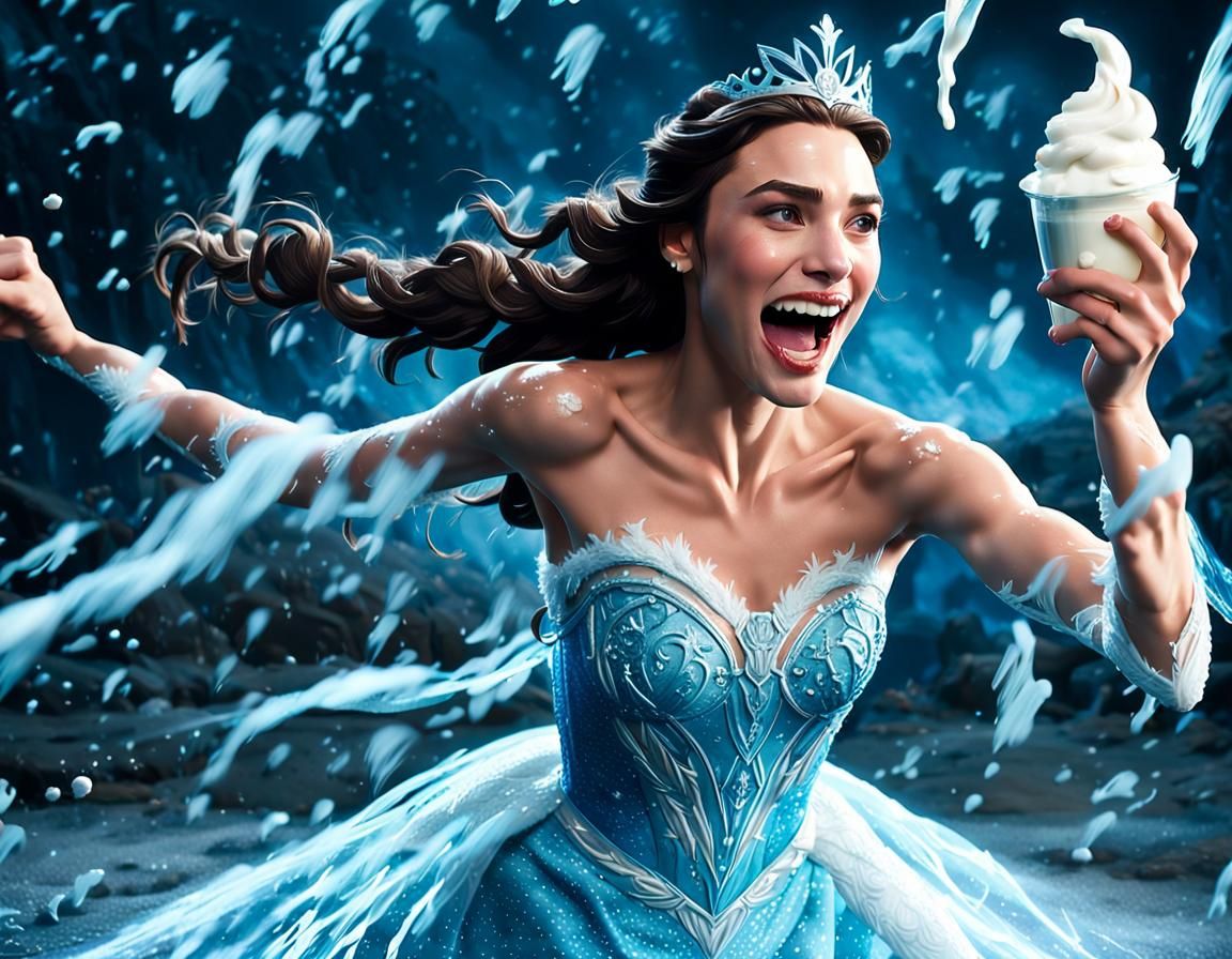 Gal Gadot as Elsa from Frozen, shown twirling around, dancing - AI ...