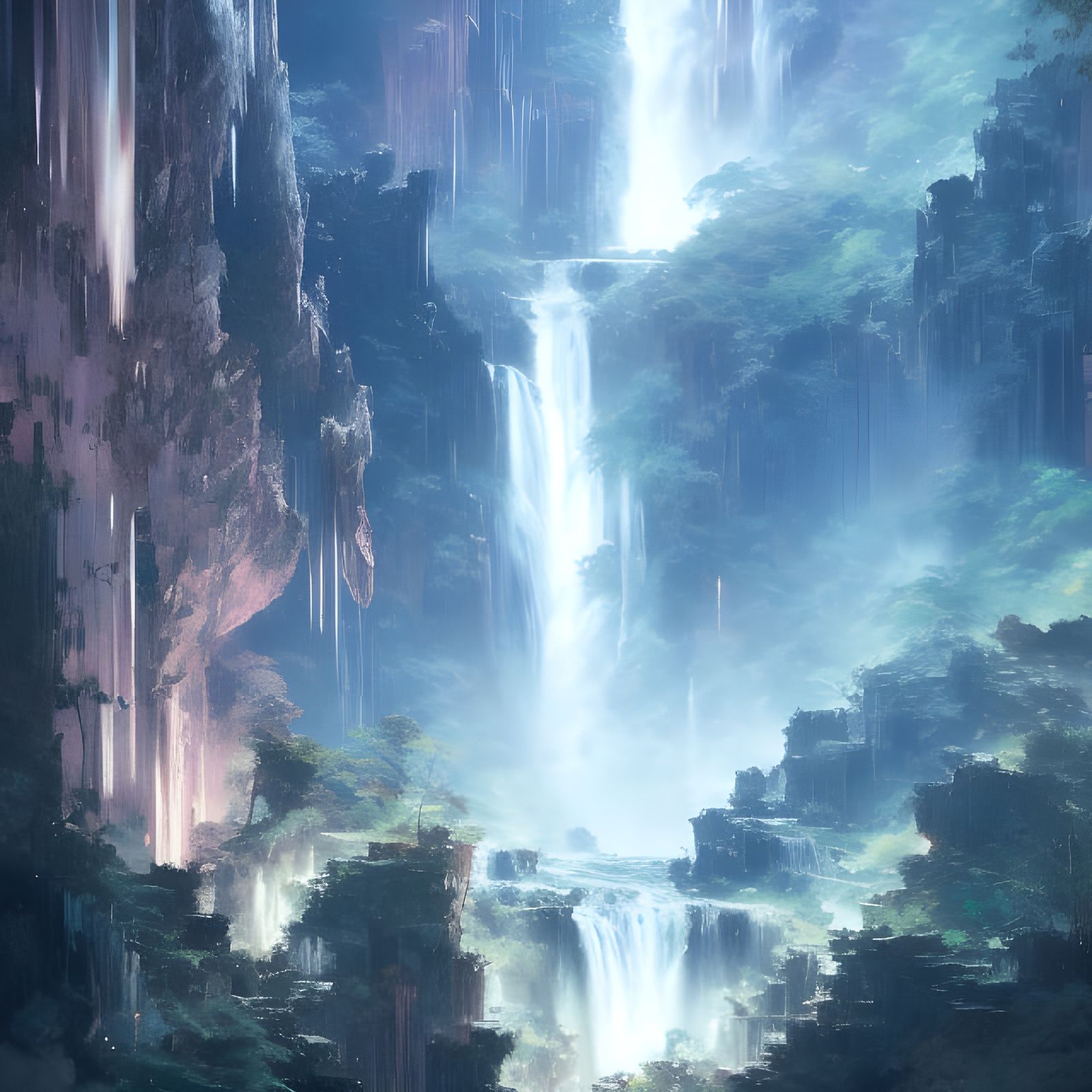 Mountain waterfalls - AI Generated Artwork - NightCafe Creator