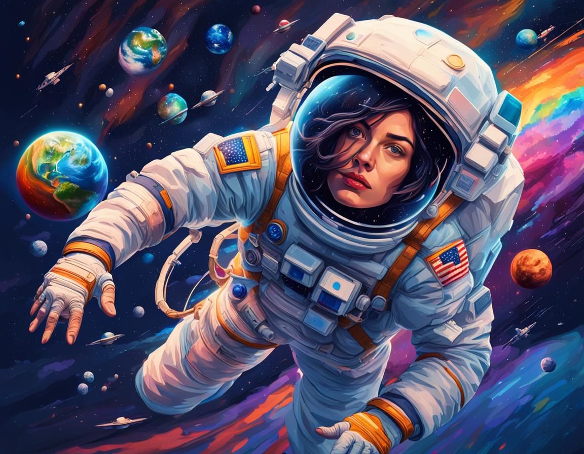 Girl astronaut in space near planet Earth - AI Generated Artwork ...