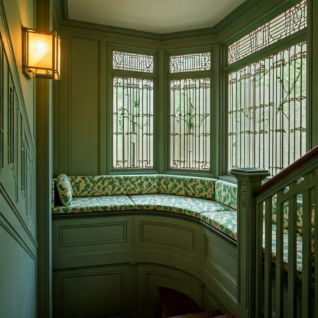 Elegant Glasgow Style Corner Window Seat with Art ... - AI Art