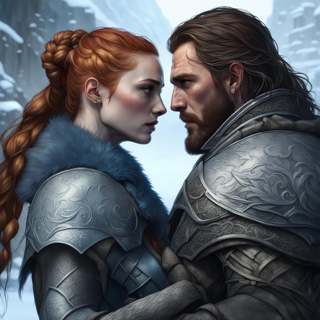 Sansa and Sandor, fight back to back, icy catacombs, black and blue ...