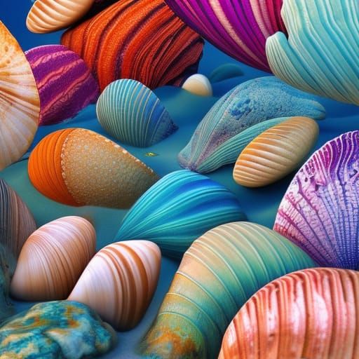 Seashells on a Beach gouache intricately detailed color gradient ...
