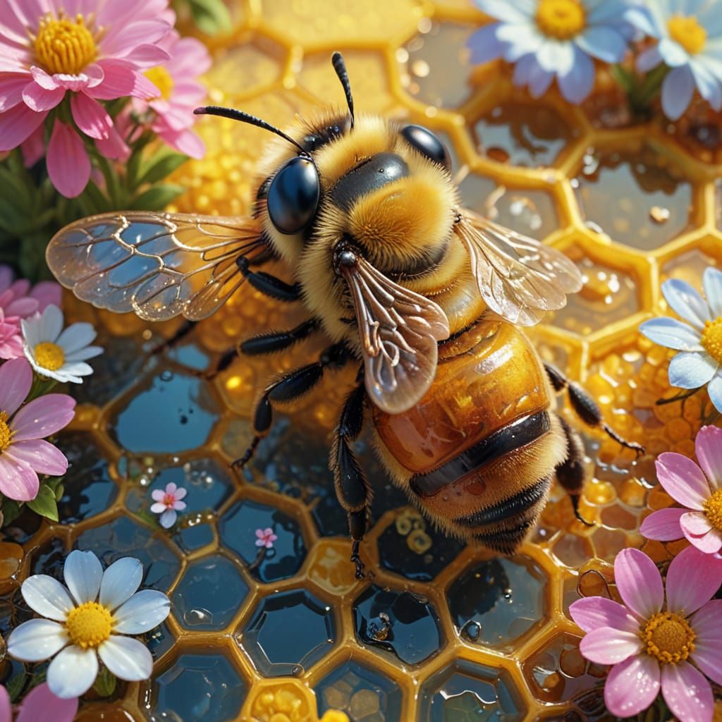 Hyper-Realistic Bee in Vibrant Oil Painting Style - AI Art