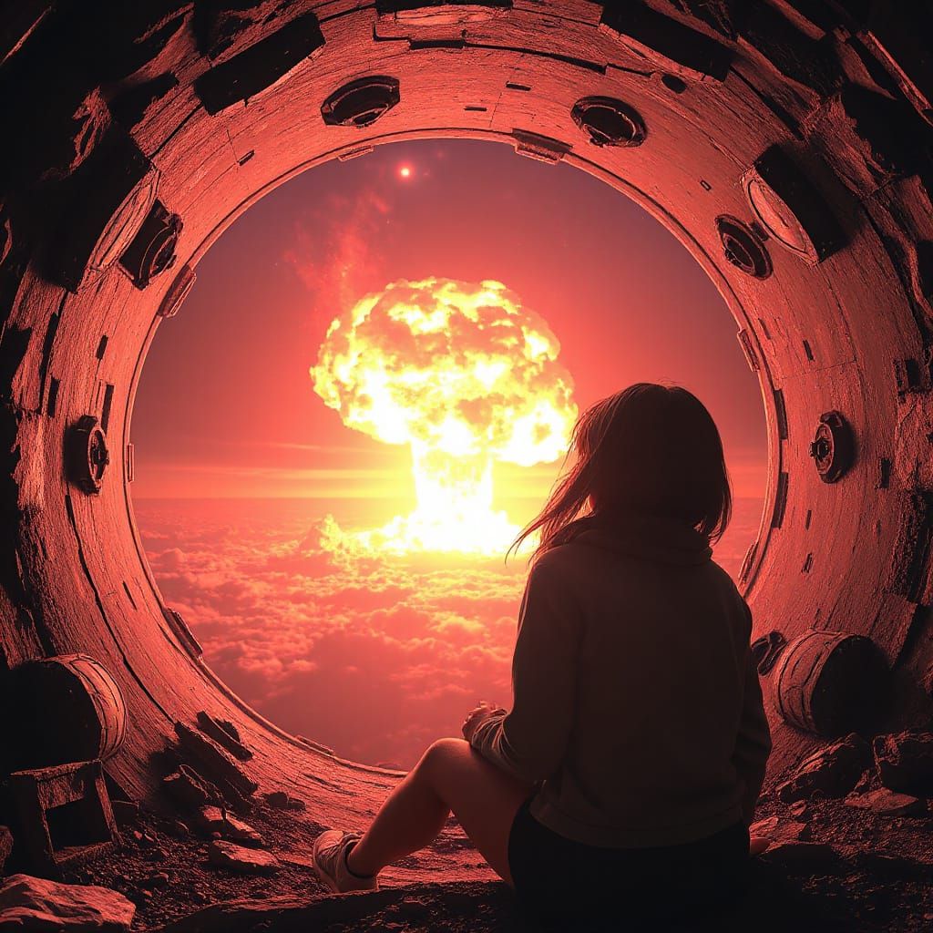 Female Vault Dweller Witnesses a Nuclear Explosion... - AI Art