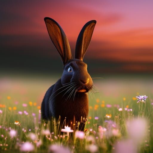 Black Rabbit in a Field of Wildflowers - AI Generated Artwork ...