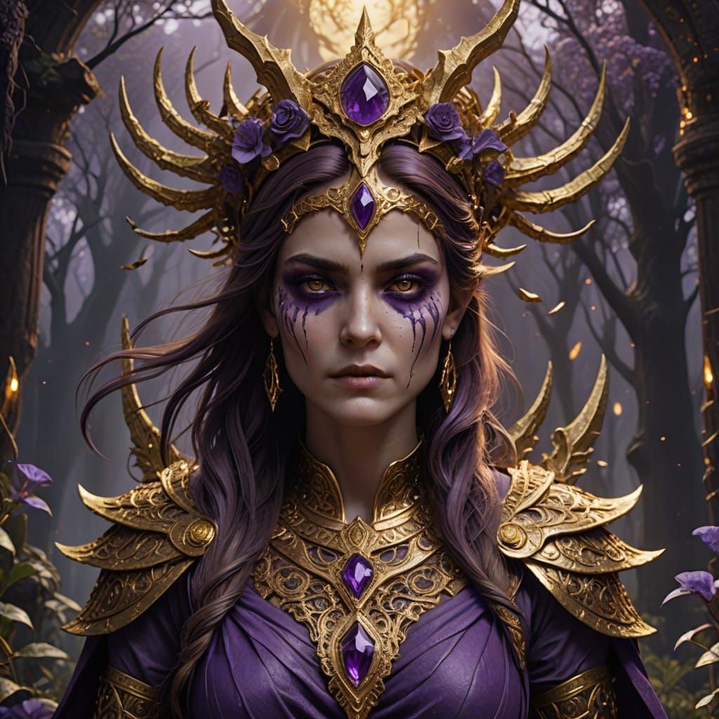 Goddess of Death in Golden Regalia - AI Art