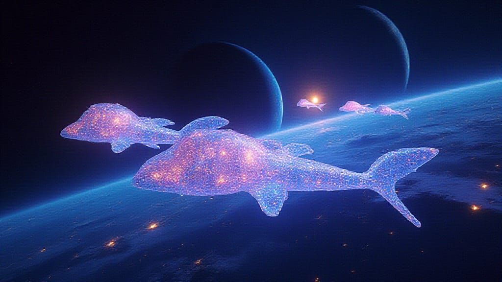 Bioluminescent Space Phantoms Soar by a Gas Giant - AI Art