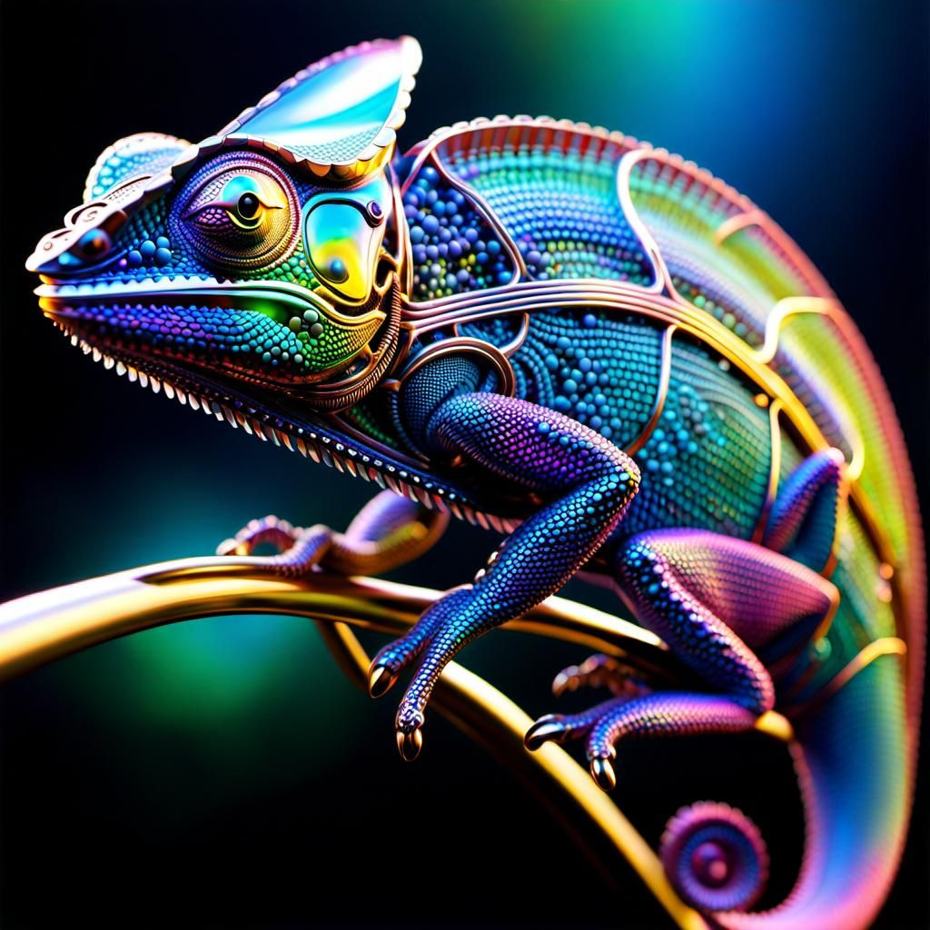 Rainbow Metallic Chameleon - AI Generated Artwork - NightCafe Creator