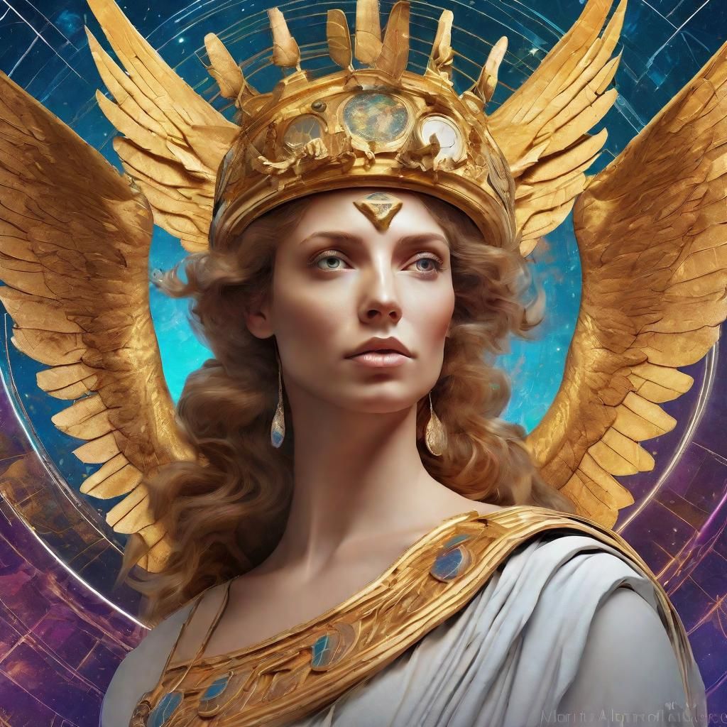 Tyche: Greek goddess of fortune and happiness a winged goddess with a mural crown on top of her ...