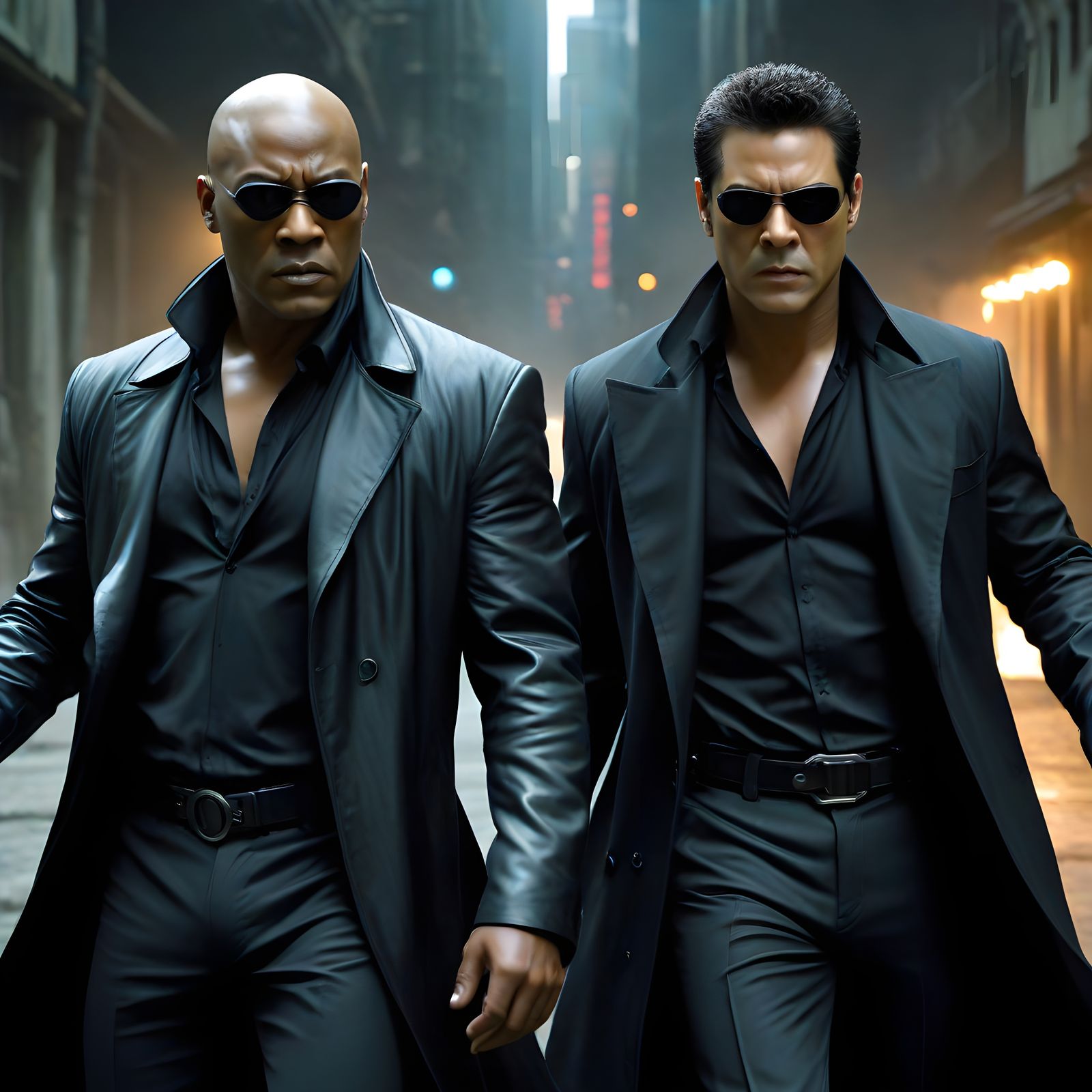 Morpheus and Neo. Action scene - Morpheus and Neo. Acti...