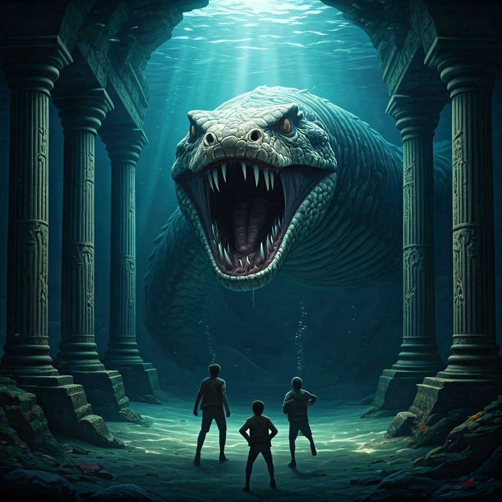 Giant Serpent Emerges from Shadows in Hyper-Realis... - AI Art