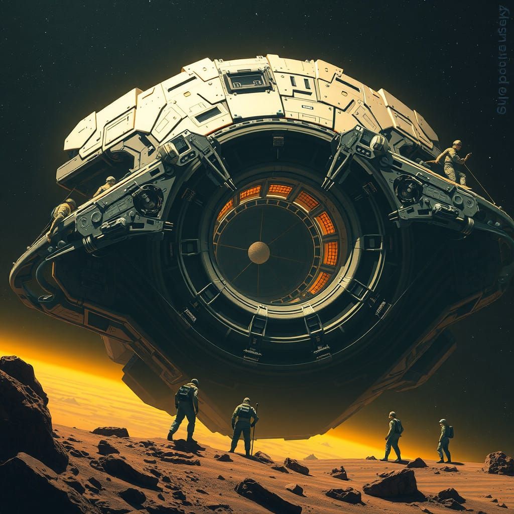 Moebius-Inspired Sci-Fi Spaceship in Serene Astero... - AI Art