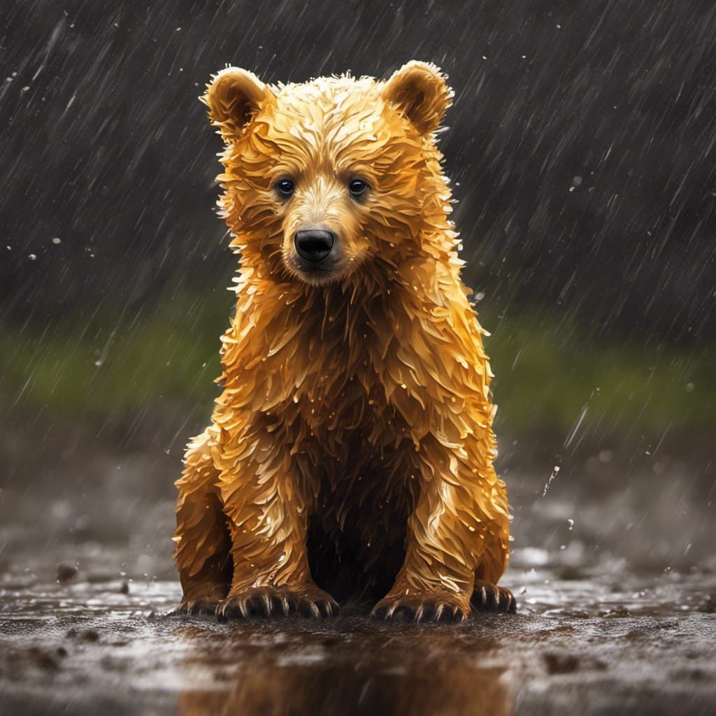 Photograph Perfect obese golden Bear Cub, orange reflecting yellow ...