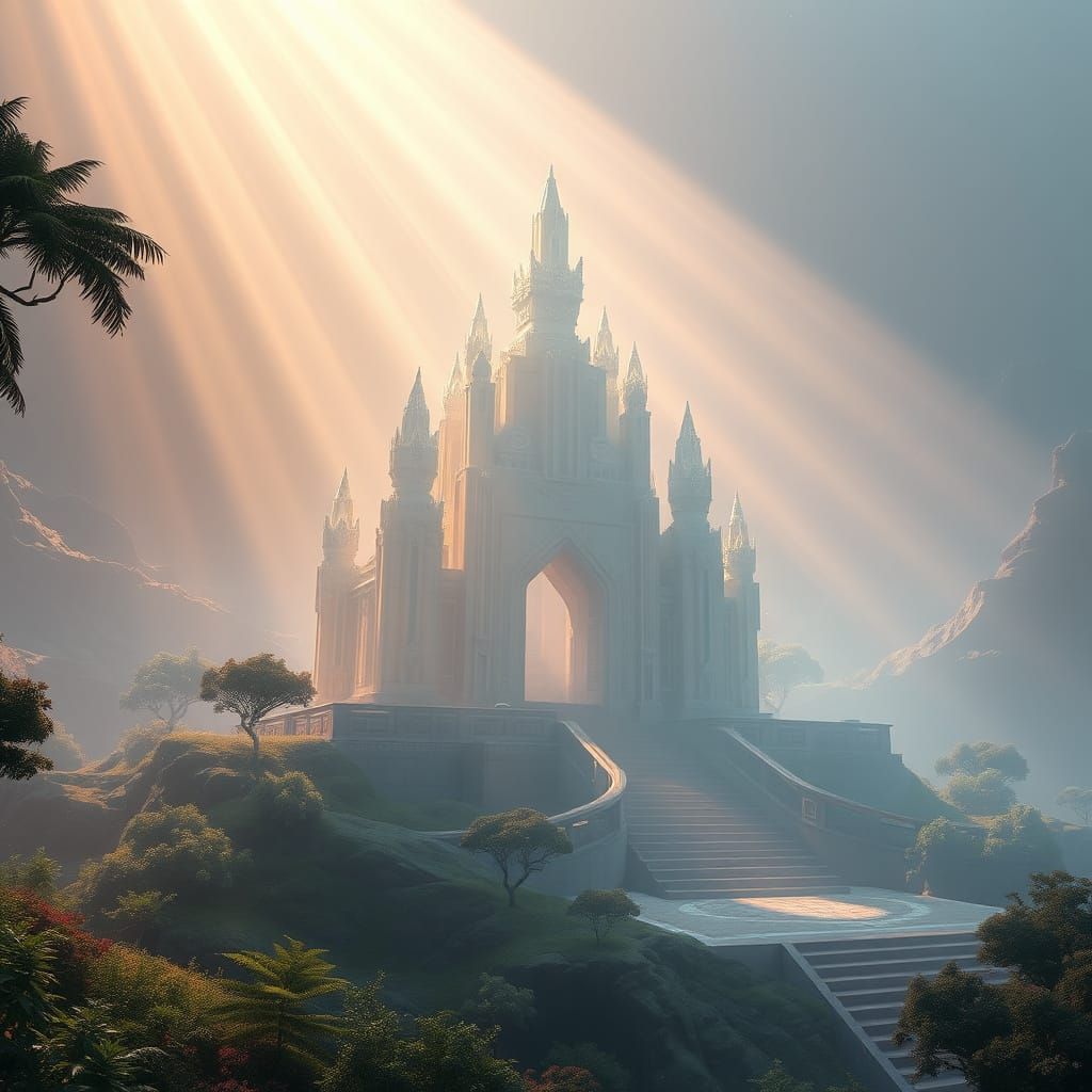 Sacred Geometry Temple Radiates Divine Light and W... - AI Art