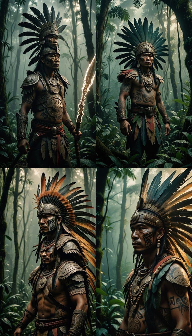 Traditional Dayak Warrior Wields Mandau in Borneo'... - AI Art