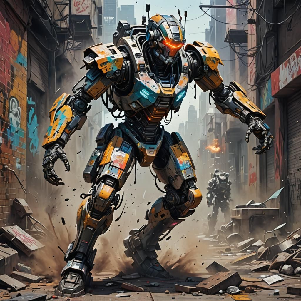 A male half-human cyborg battling in a post-apocalyptic world for ...