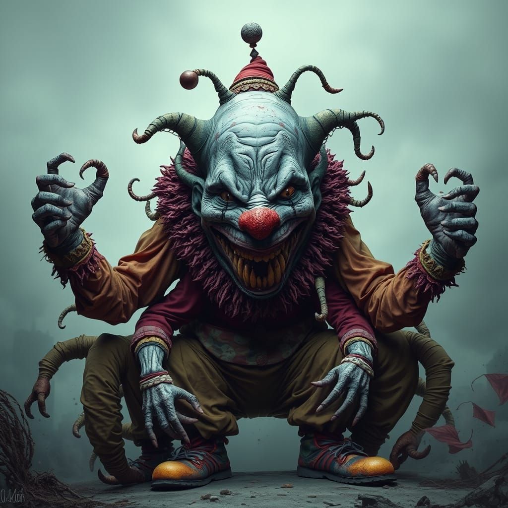 Grotesque Clowns Unite in Vintage Pulp Horror Styl... - AI Art