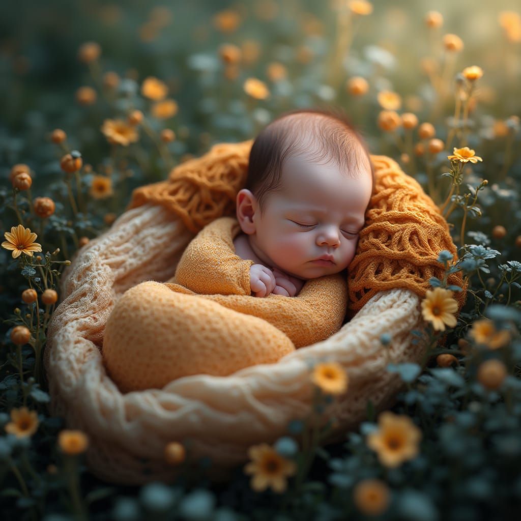 my born baby - Ethereal Newborn in Vibrant, Dreamlike Landsc...