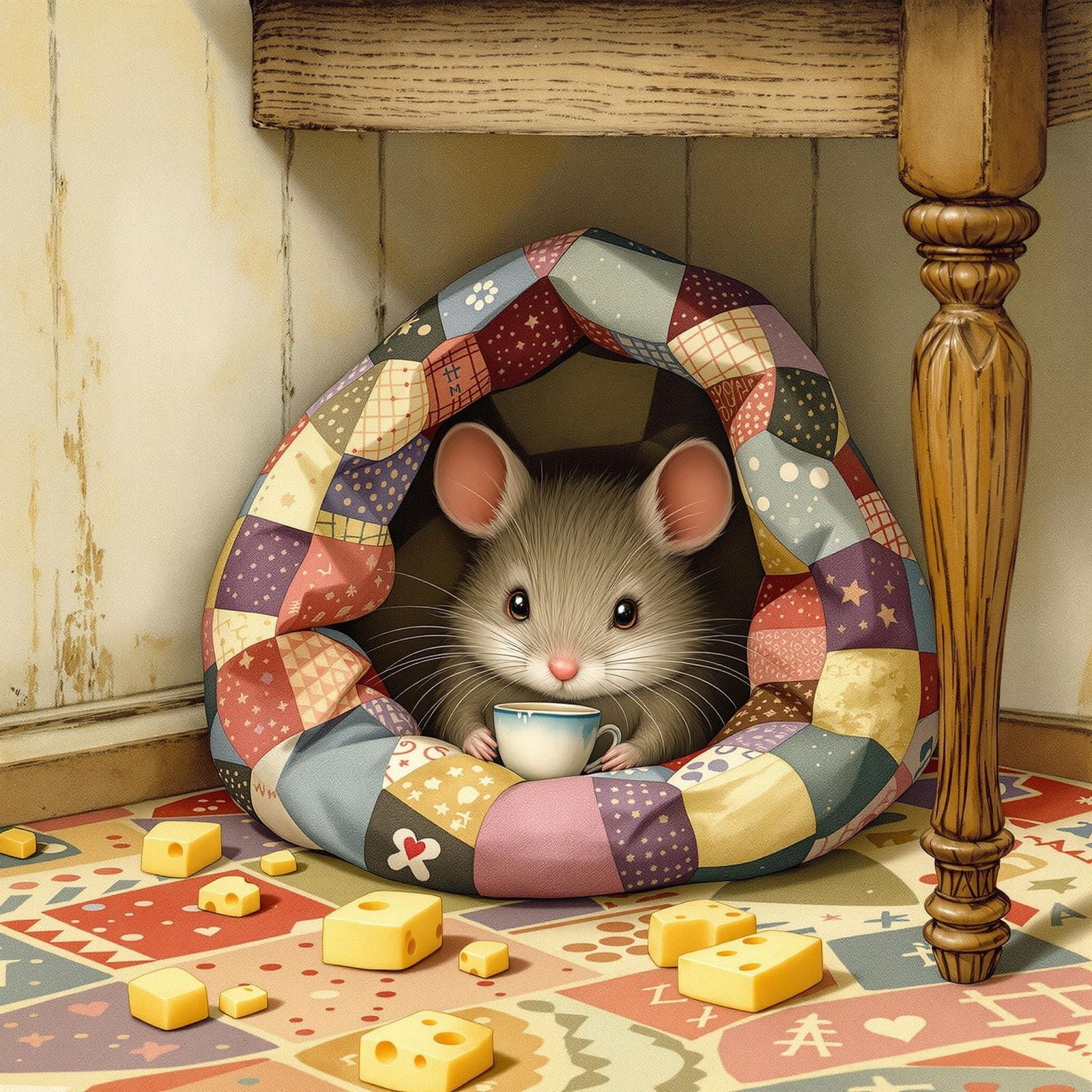 Shy little mouse - Cozy Mouse Home Illustration in Whimsical...