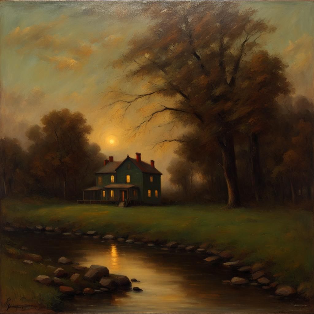 a tonalist painting in the style of george inness "home at Montclair ...